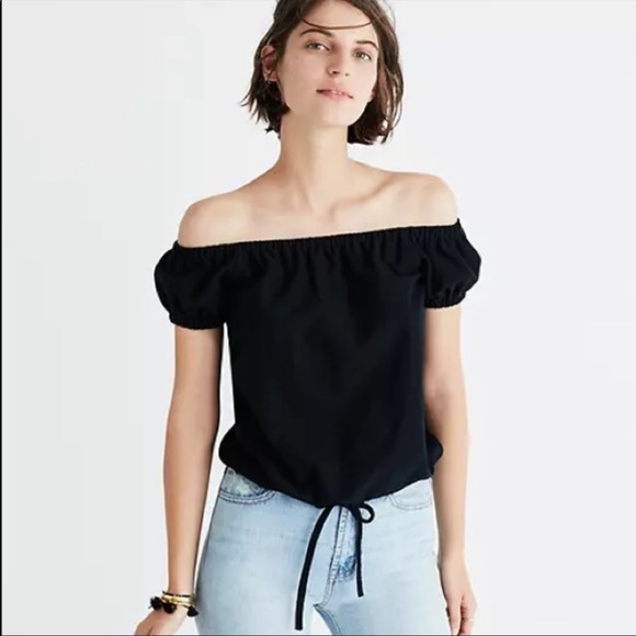 Madewell | Tops | Madewell Black Melody Off The Shoulder Drawstring Hem ...
